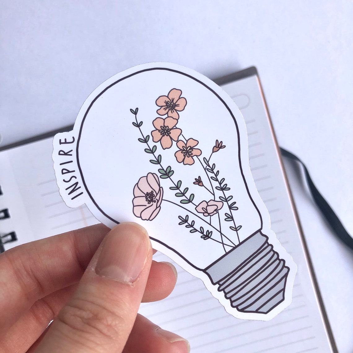 Inspire Pink Floral Lightbulb Sticker - Teacher, Educator, Teaching ...