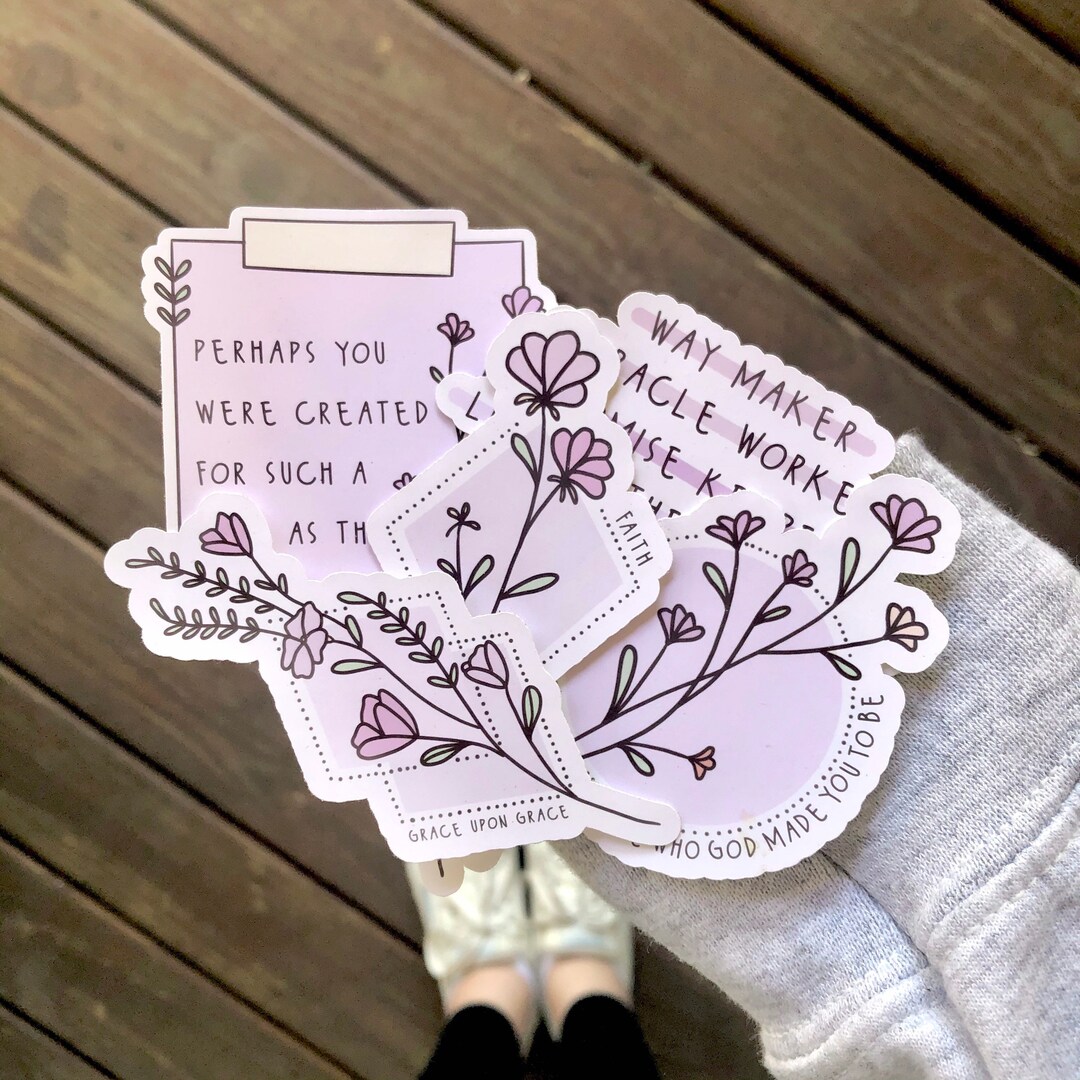 Bible Verse Inspired Dainty Purple Florals Sticker Pack - Faith ...