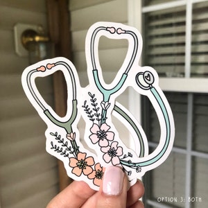 Floral Stethoscope Sticker - Nurse, Doctor, EMT, Dentist, Healthcare ...