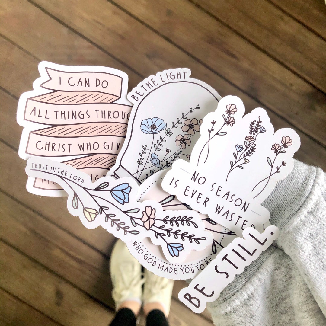 Bible Verse Inspired Pink & Blue Blossoms Floral Sticker Pack - Faith ...