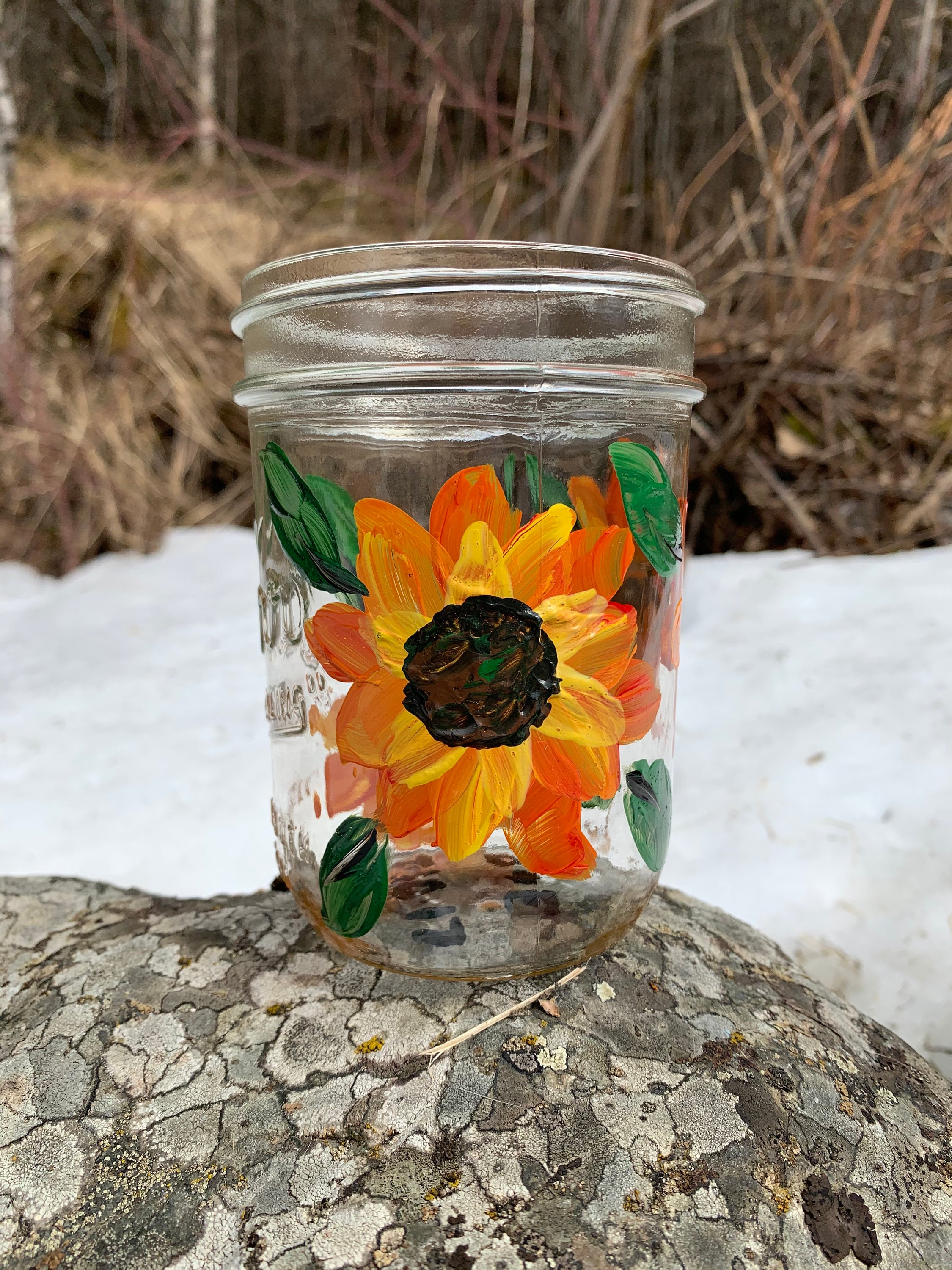 Sunflower Mason Jars, Hand-painted, Functional Art, Pint Glass ...