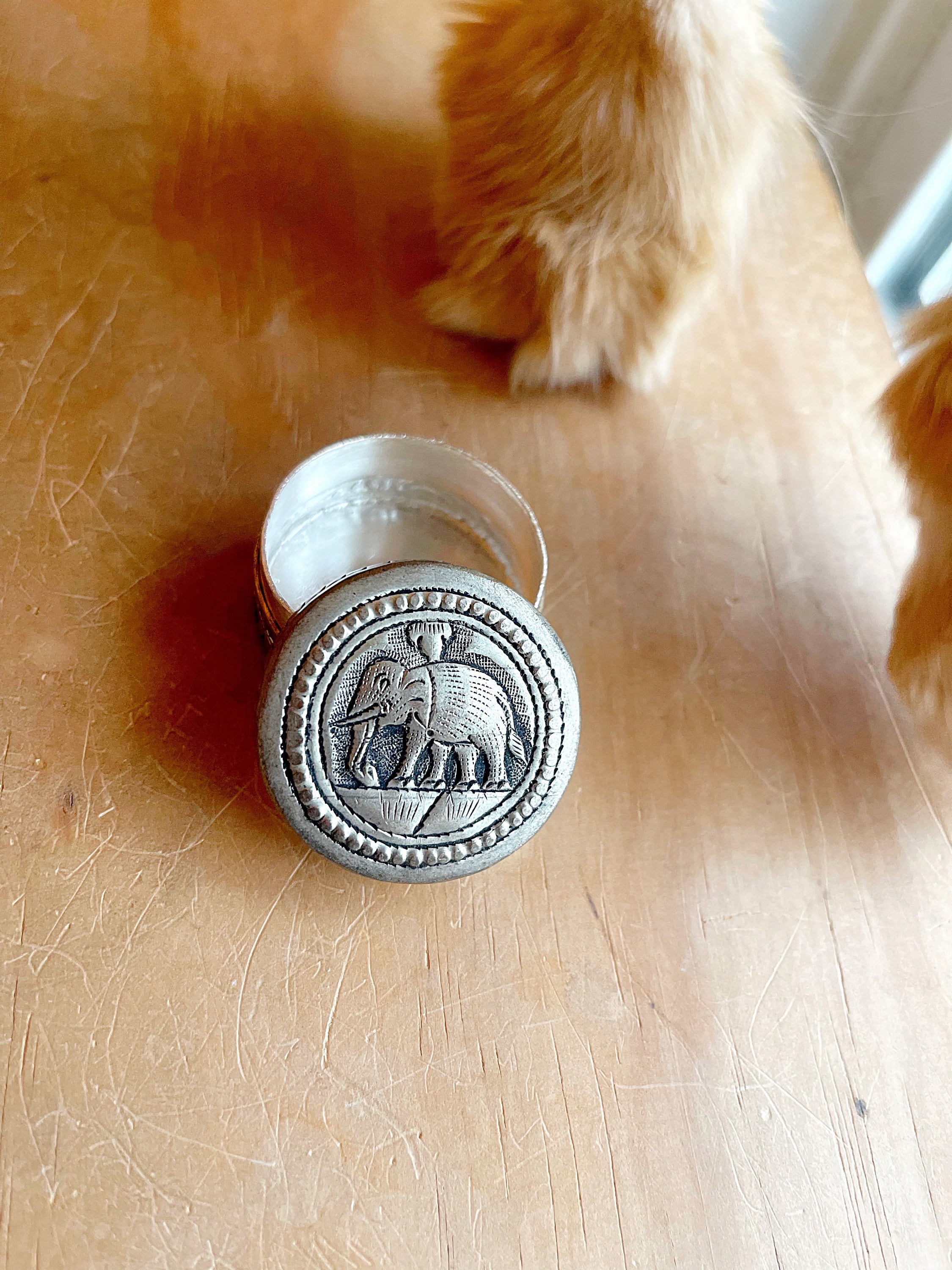 Vintage Cambodian Silver Elephant Pill Trinket Ring Box Khmer Art ...