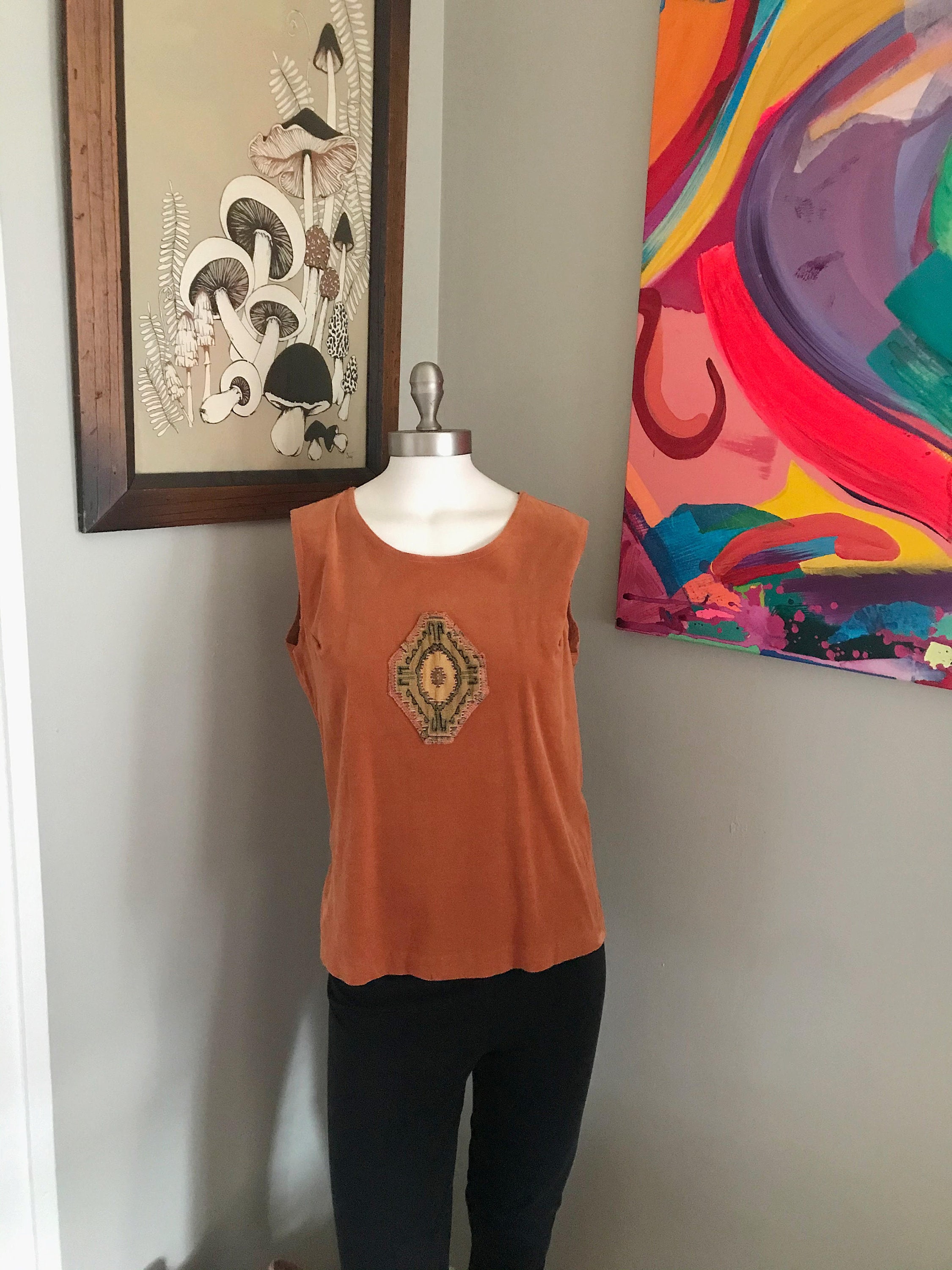 Vintage 70s Orange Geometric Zig Zag Geometric Pattern Tapestry Jacket ...