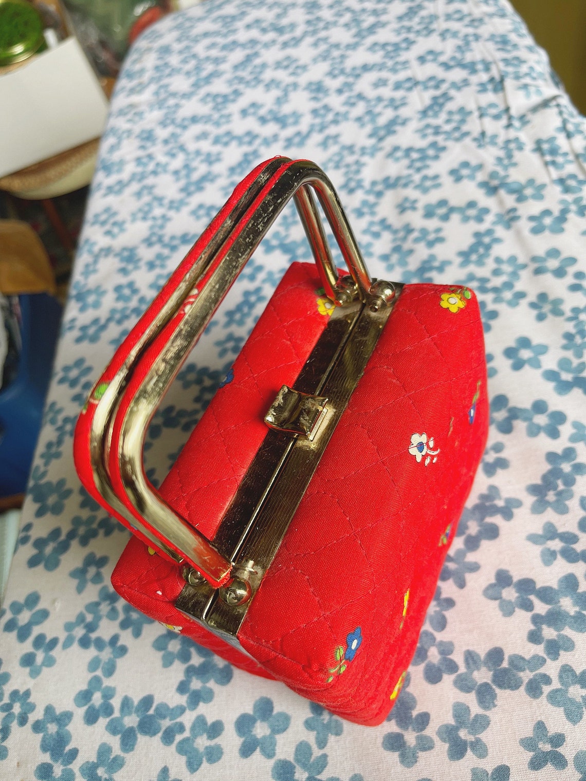 Vintage Quilted Red Floral Hinged Box Purse With Top Handles - Etsy