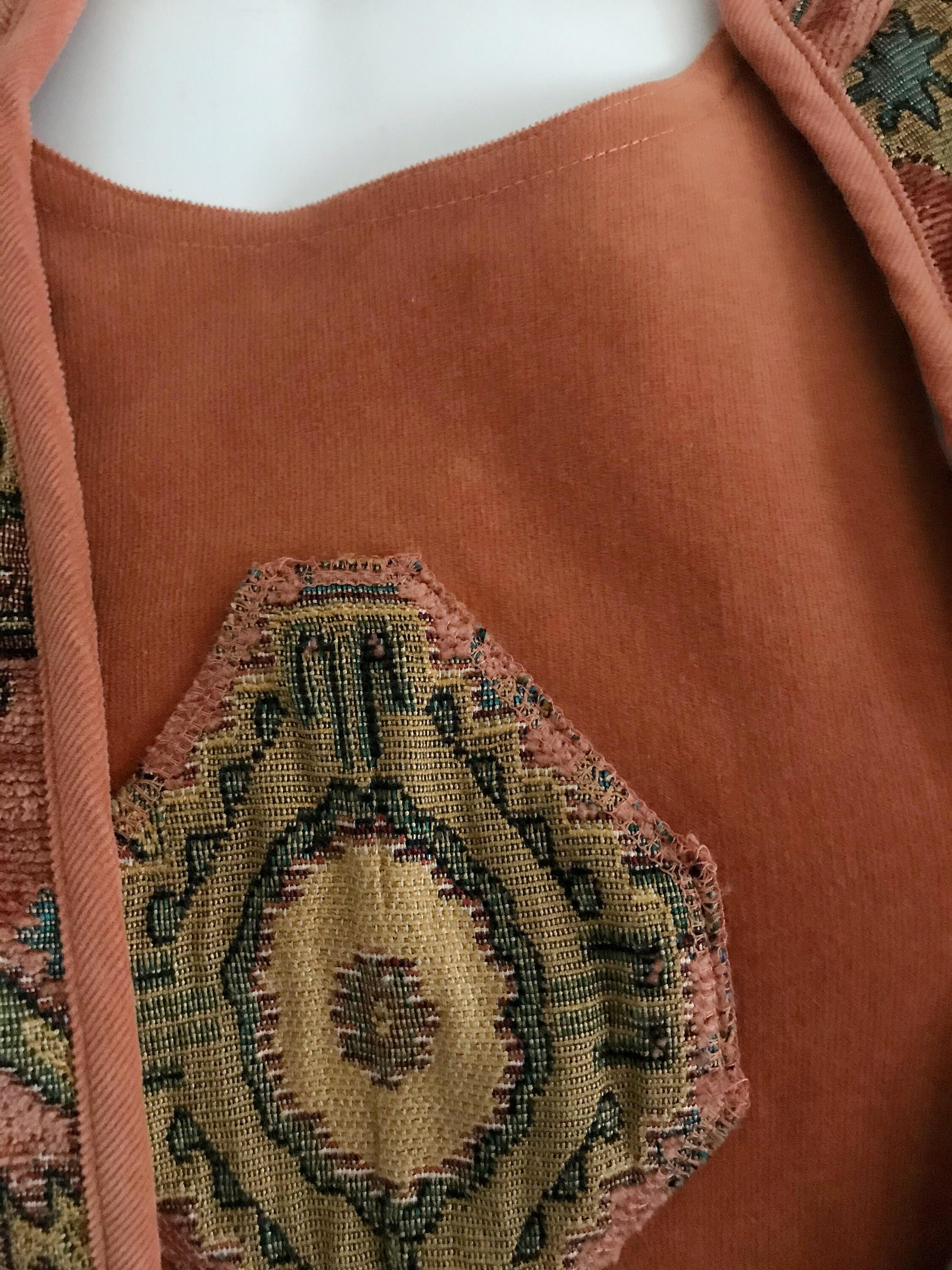 Vintage 70s Orange Geometric Zig Zag Geometric Pattern Tapestry Jacket ...