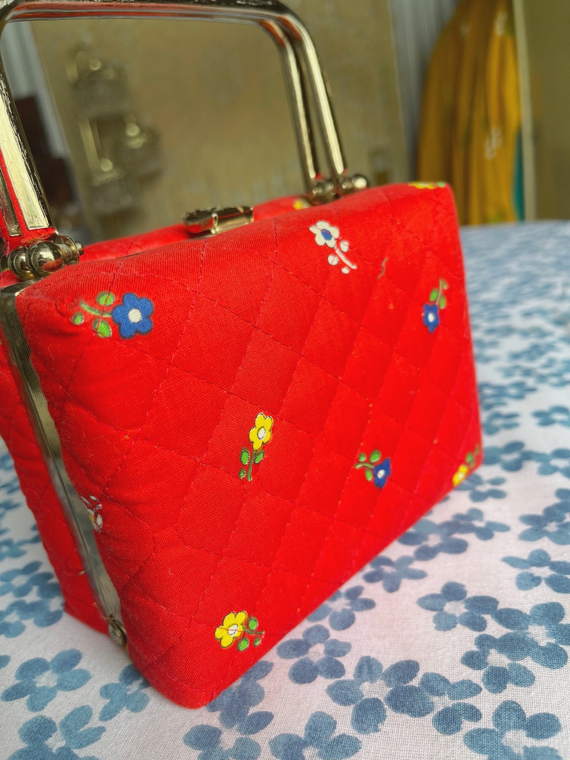 Vintage Quilted Red Floral Hinged Box Purse With Top Handles - Etsy