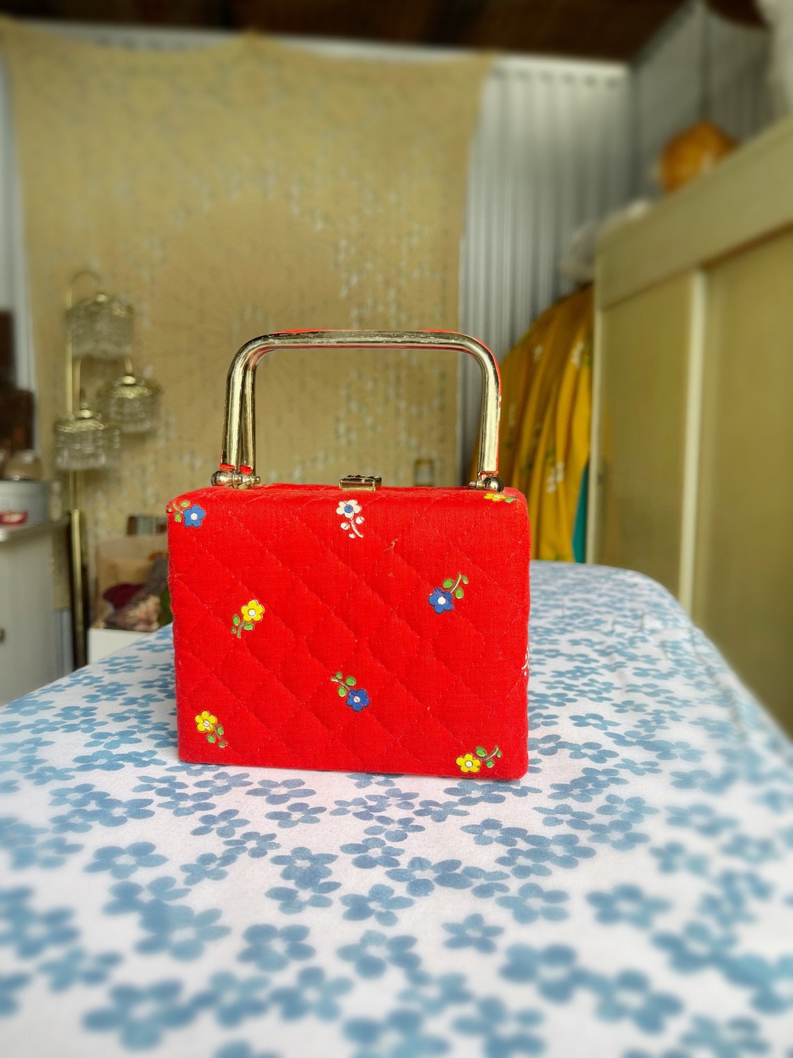 Vintage Quilted Red Floral Hinged Box Purse With Top Handles - Etsy