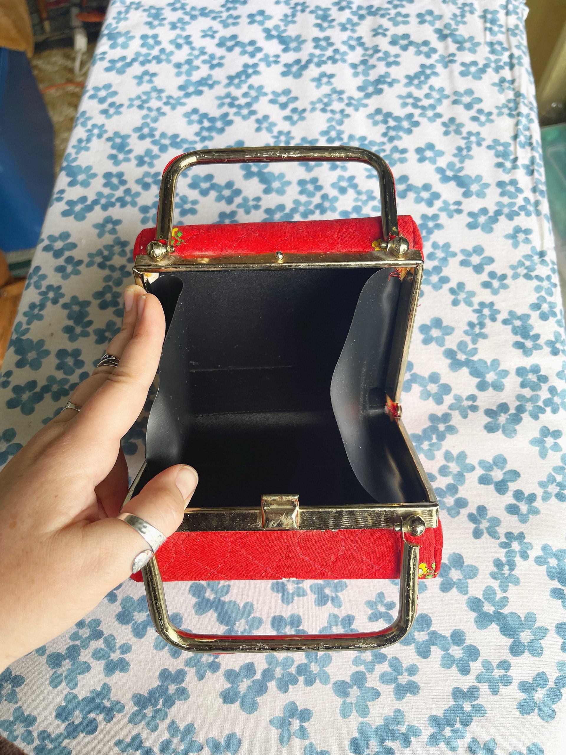 Vintage Quilted Red Floral Hinged Box Purse With Top Handles - Etsy