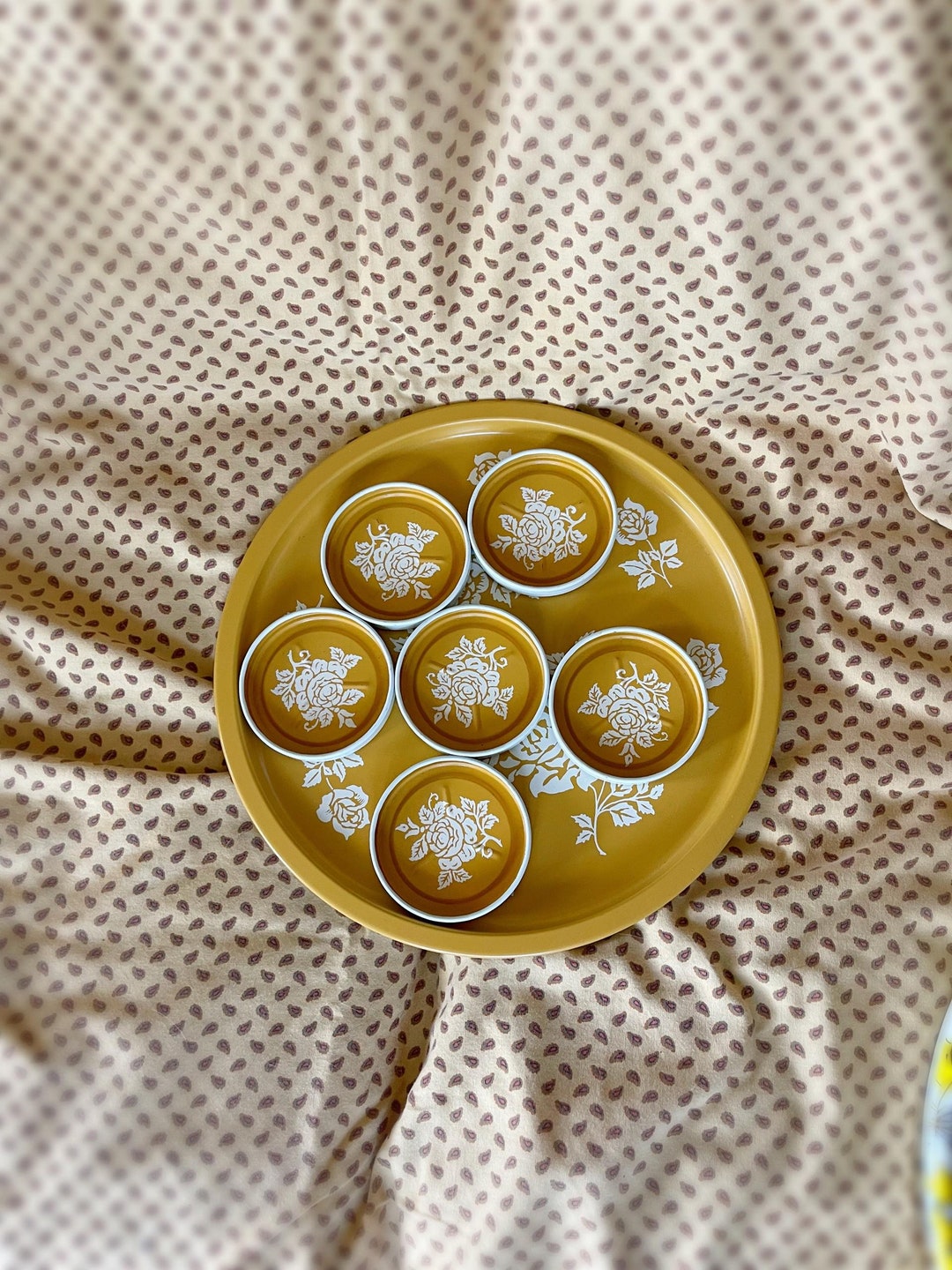 Vintage Mustard Yellow Floral Metal Tray With Matching Coasters - Etsy