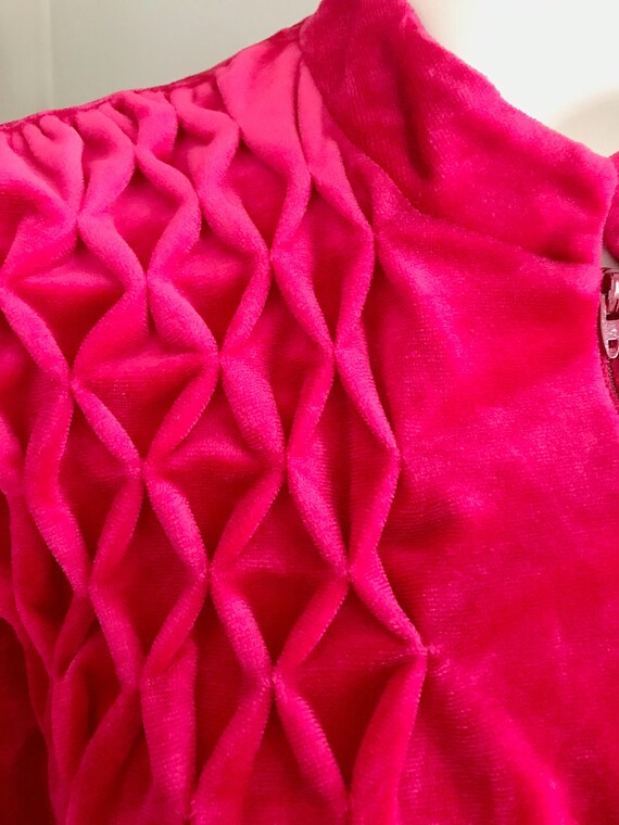Vintage 70's Hot Pink Velvet House Dress with One Poc… - Gem