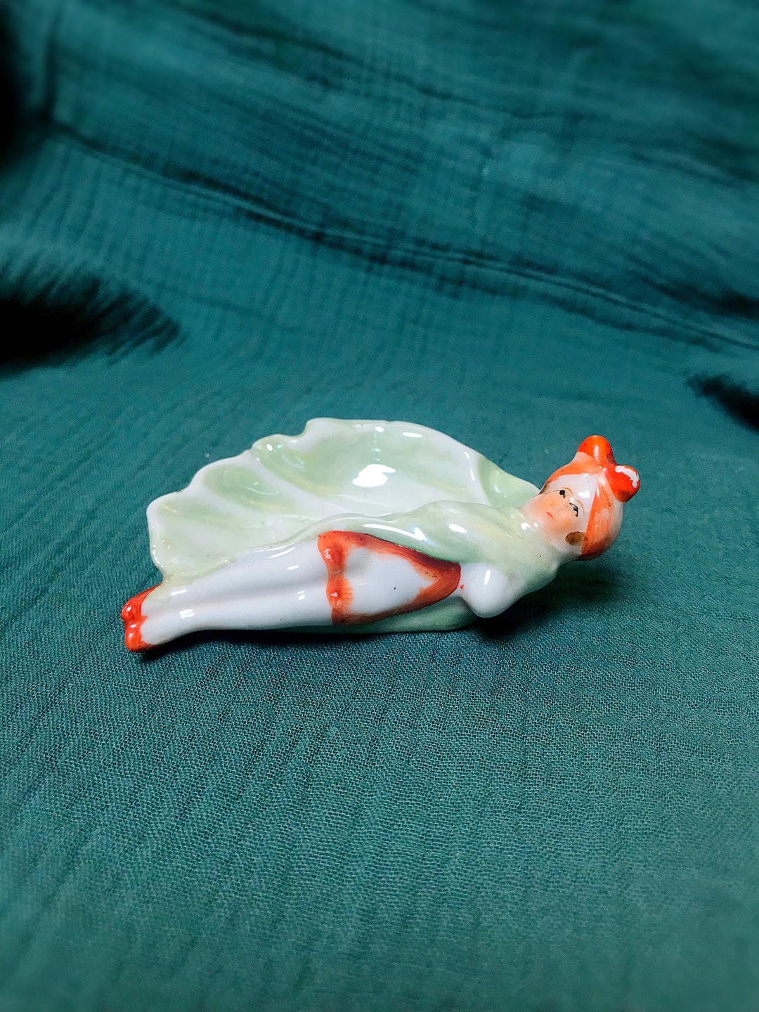 Vintage 1950s Risqué Ashtray Red Hair Scarf Woman Wrapped in Green ...