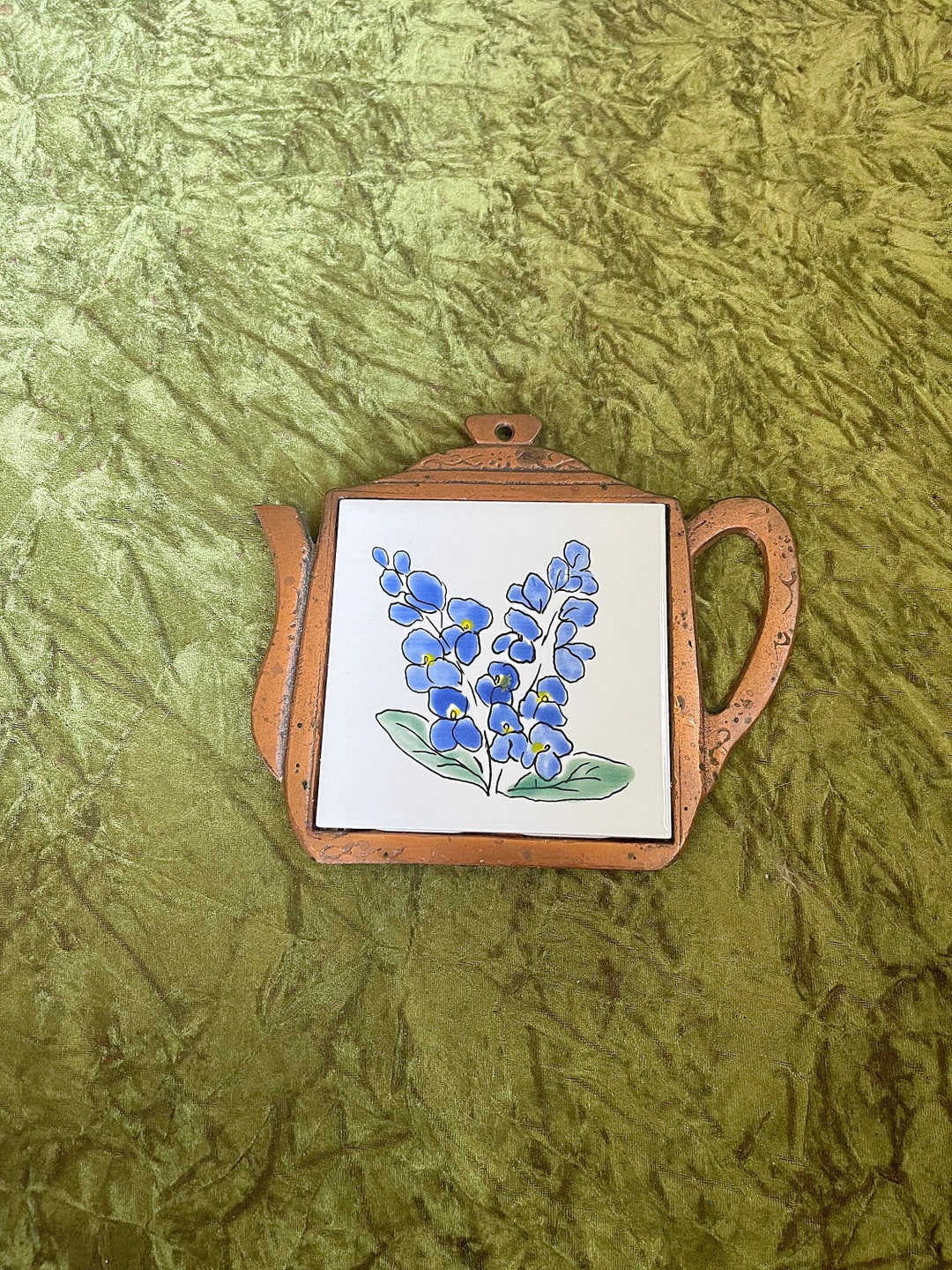 Vintage Copper Teacup Trivet With Ceramic Bluebonnet Painted Tile - Etsy
