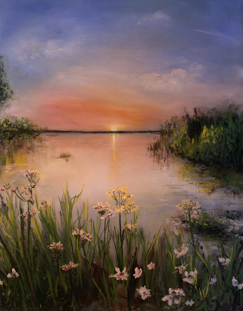 Sunset Over the Lake Oil Painting Print: Matte Paper or | Etsy