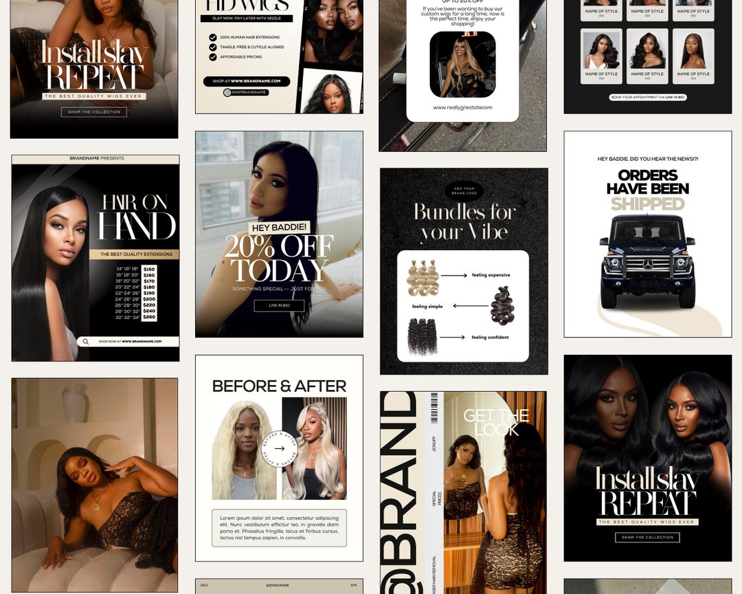 21 Luxury Hair Instagram Post, DIY Hair Price List Flyer, Wig Sale ...