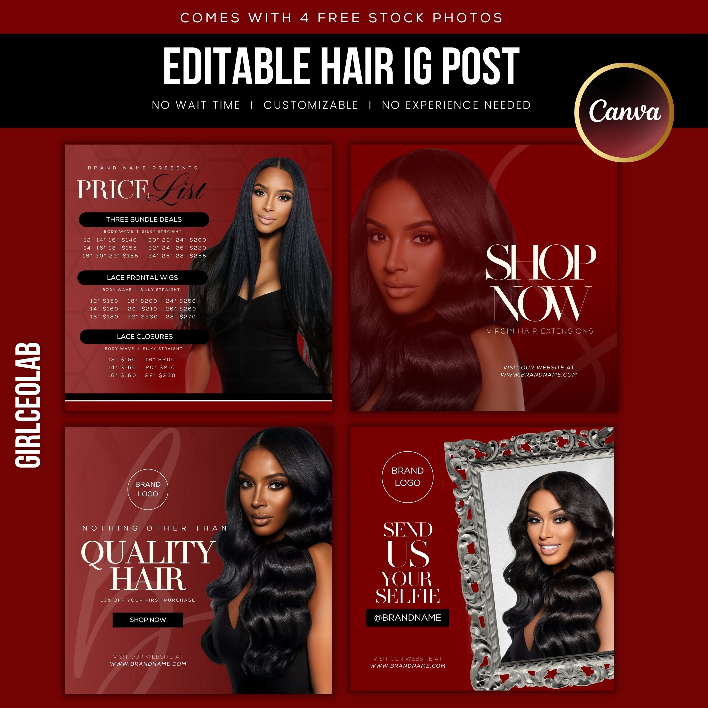 5 Social Media Posts Bundle, DIY Flyer Design, Hair Flyer Posts, Hair ...