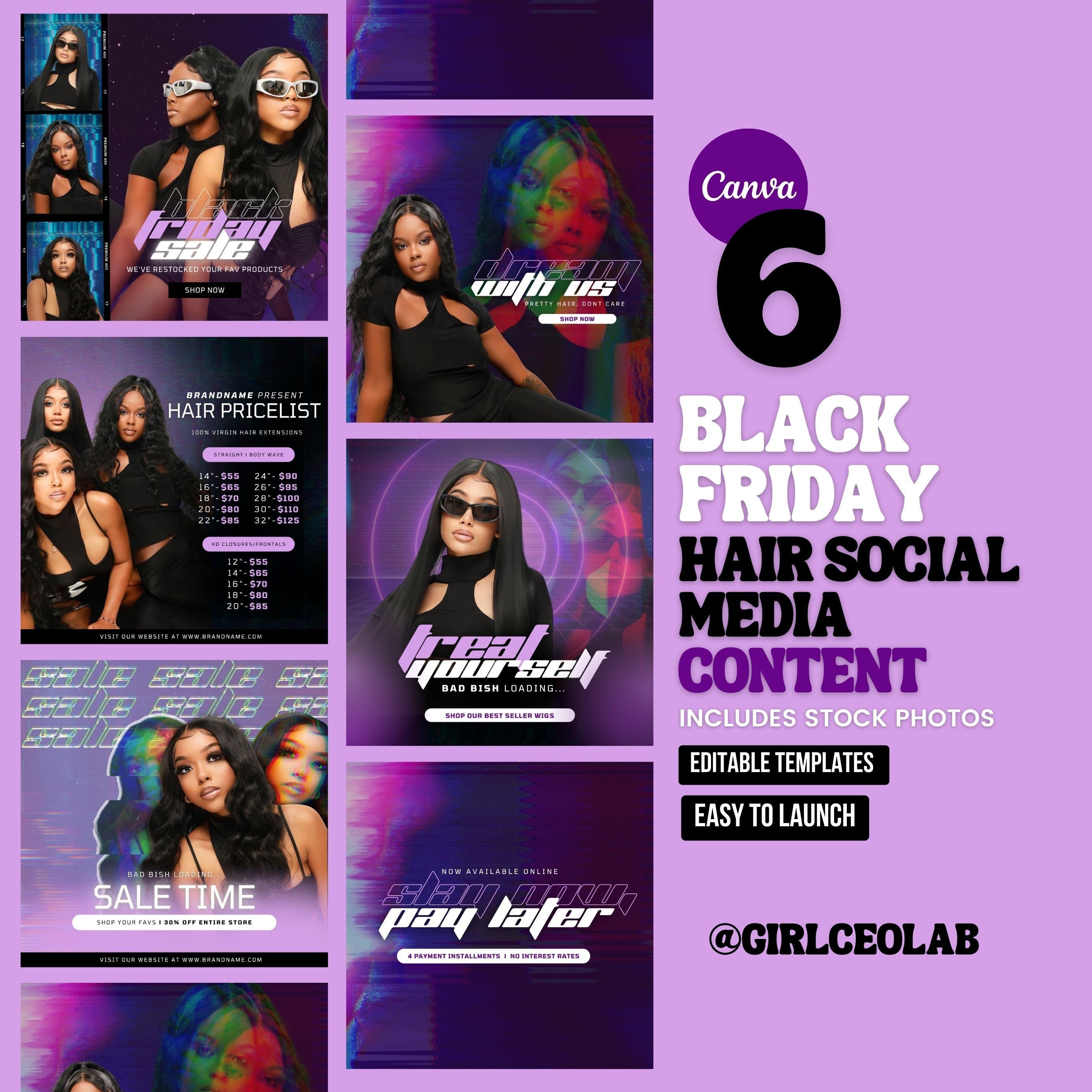 6 Social Media Posts Bundle, DIY Hair Flyer Design, Hair Flyer Posts ...