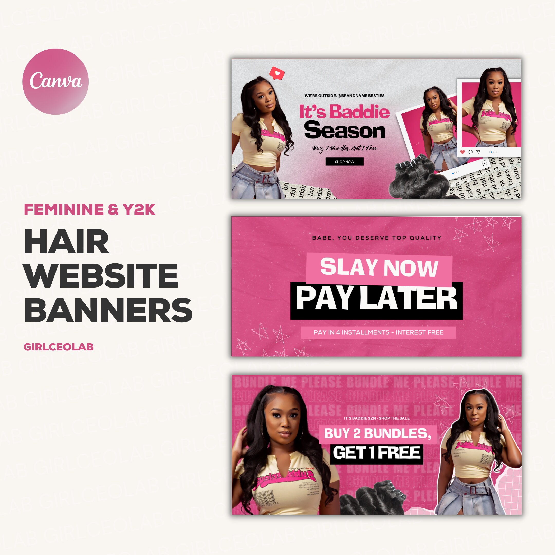 Hair Website Banners I Editable Hair Web Banner Templates Hair Social ...