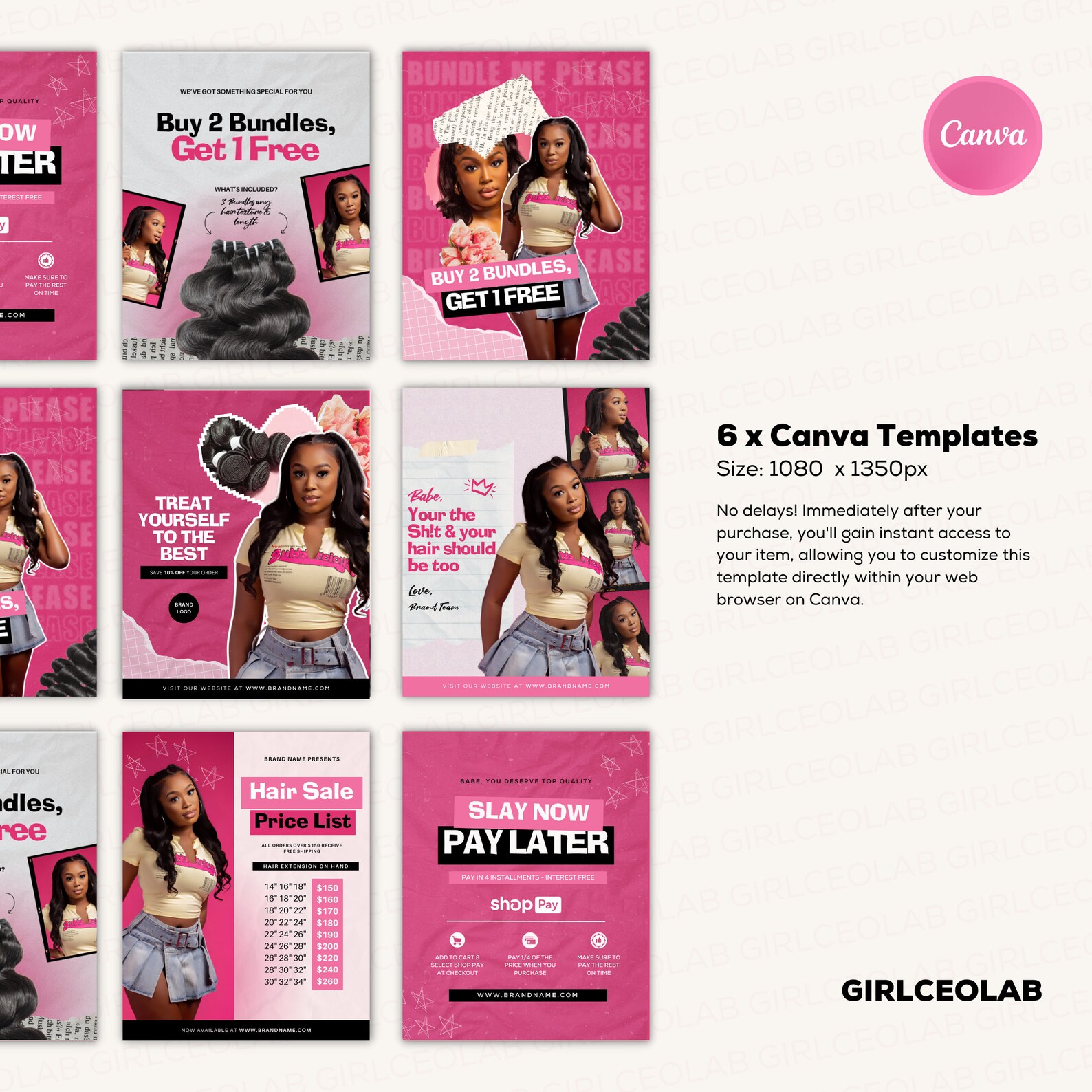 IG Hair Flyers I Editable Hair Instagram Templates | Hair Social Media ...