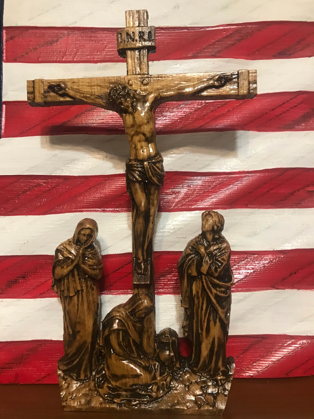 13” Crucifix With Mary, Saint John, and the Blessed Virgin Mary Plaque ...