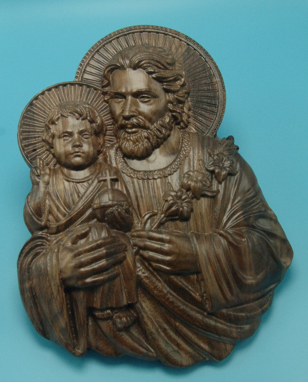 12” Saint Joseph Wood Carving Wall Hanging Plaque Statue - Etsy