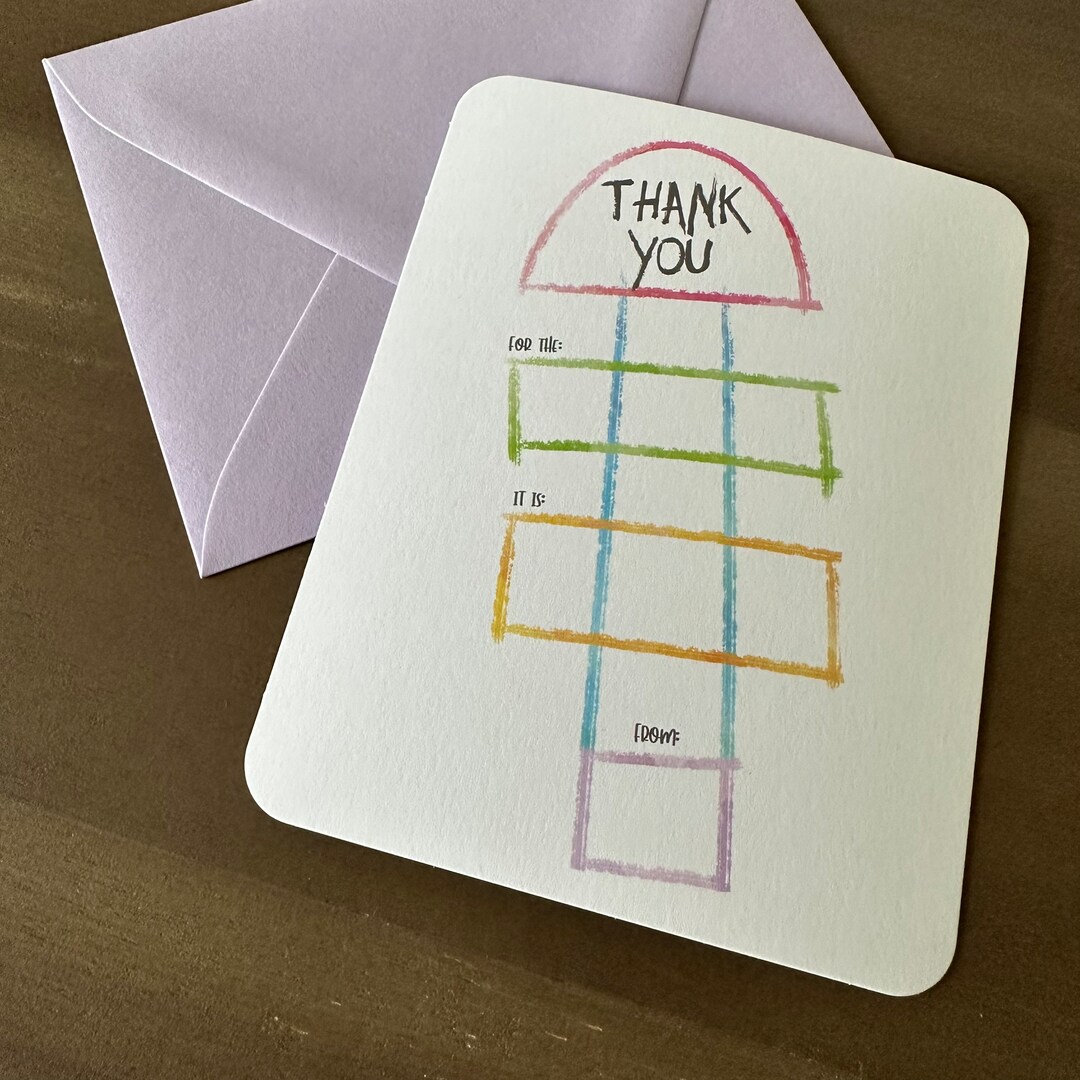 Kids Starter Fill in Hopscotch Thank You Notes & Lavender Envelopes - Etsy
