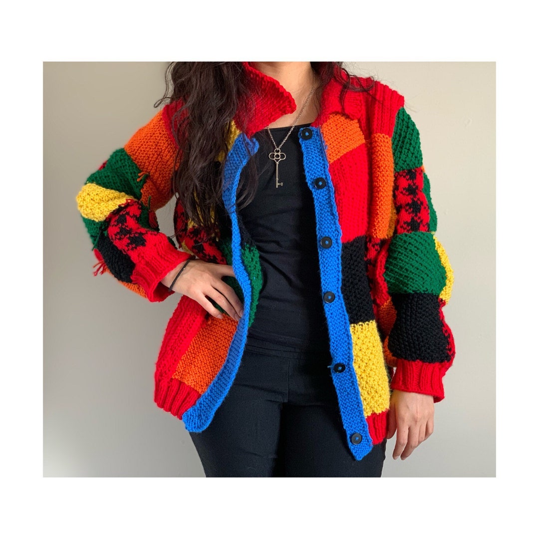 Cardigan Patchwork Hand Knitted Oversized Multicolor Harry - Etsy