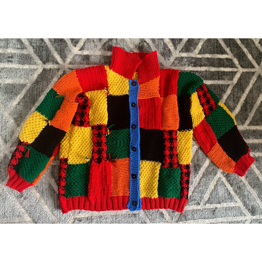 Cardigan Patchwork Hand Knitted Oversized Multicolor Harry Styles JW ...