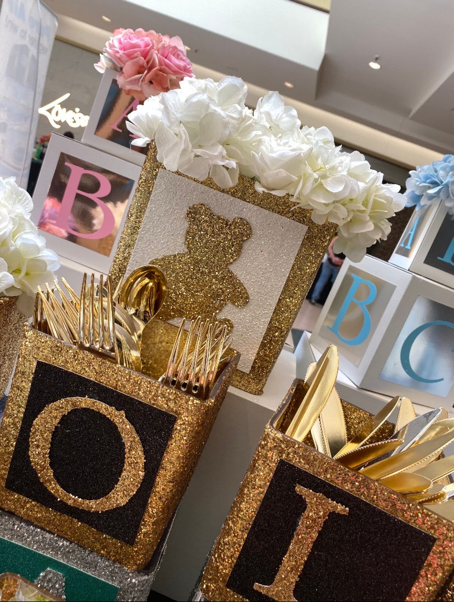 White and Gold Baby Shower Decorations Jumbo Baby Block Letter - Etsy