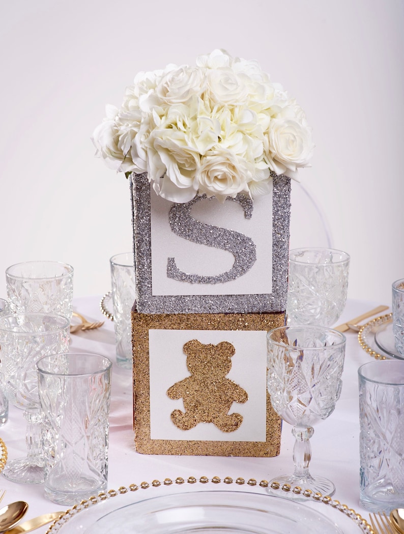 Silver Baby Shower Decorations Jumbo Baby Block Letter Centerpieces for ...