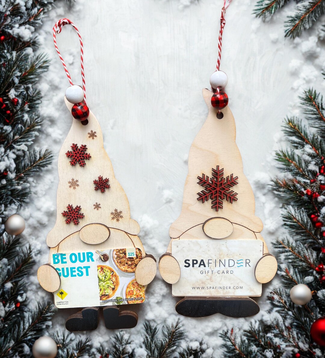 Christmas Gnome Gift Card Holder Ornament, Wooden Holiday Gift Card ...