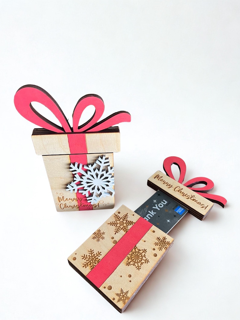 Wooden Christmas Gift Box Gift Card Holder, Holiday Present Shaped ...