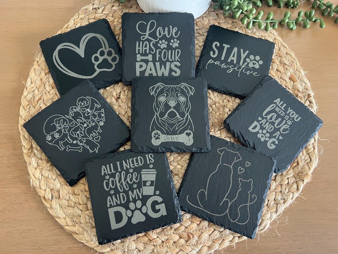 Laser Engraved Slate Dog Coasters, Personalized Pet Gifts, Custom Pet ...