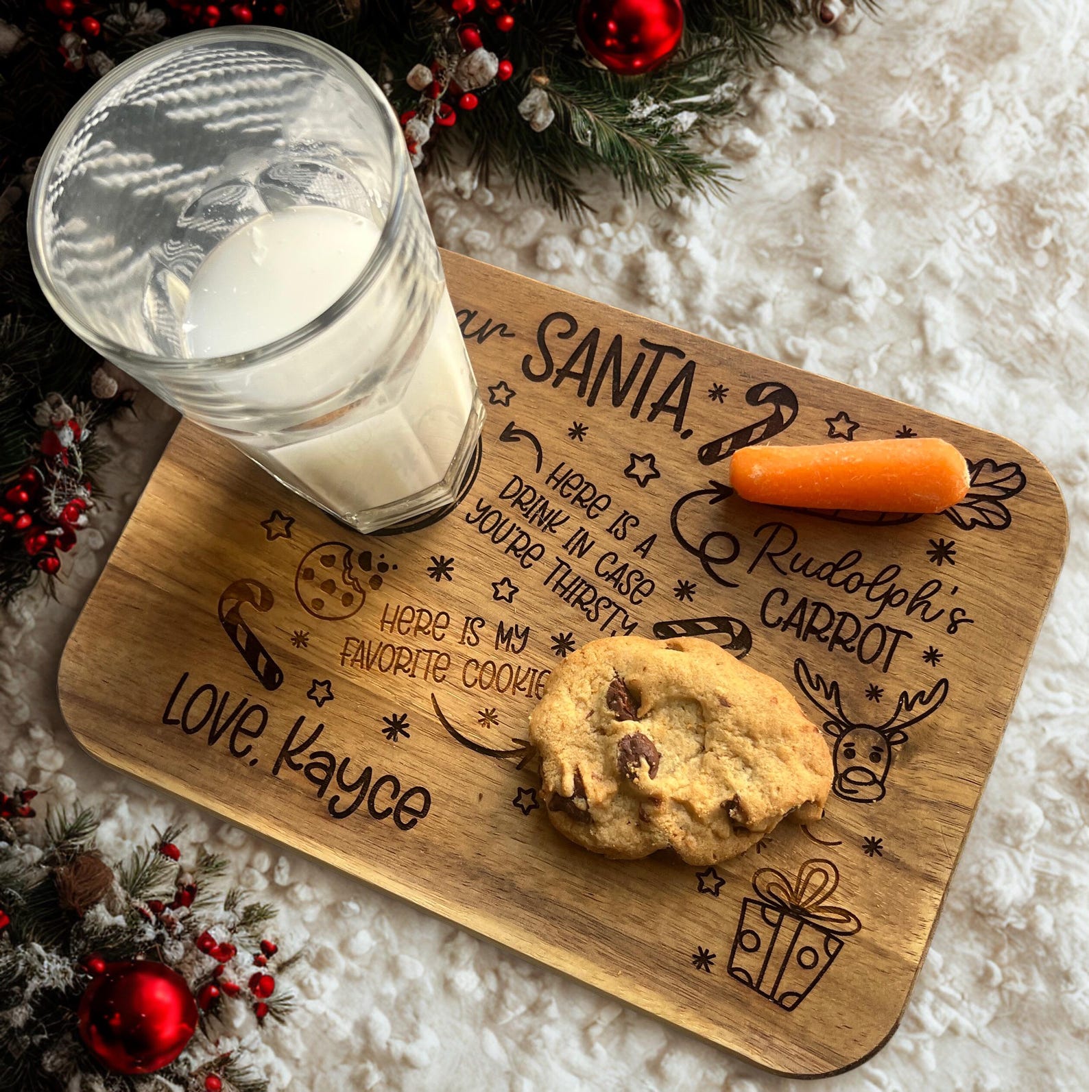 Personalized Santa Treat Board – Engraved Christmas Eve Cookie & Milk ...