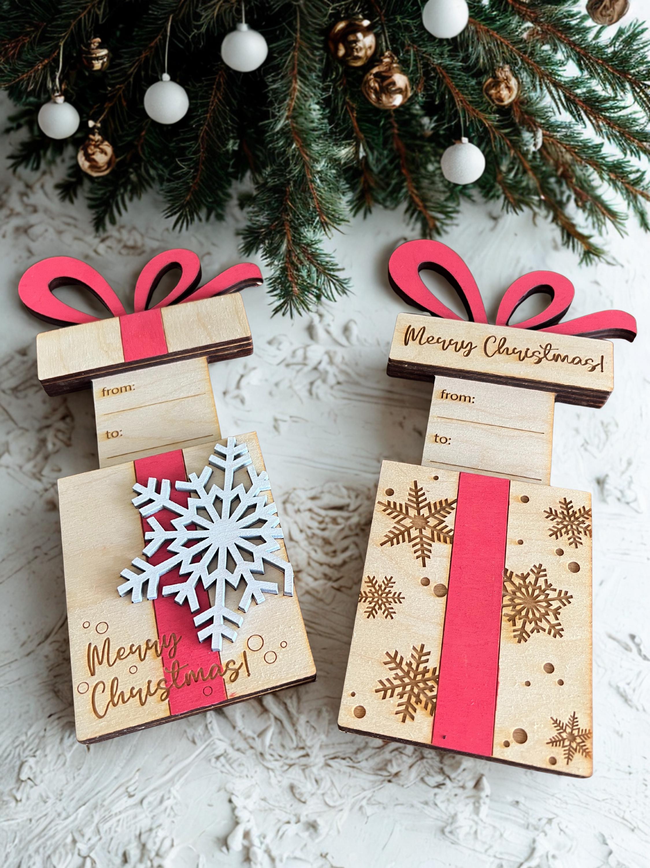 Wooden Christmas Gift Box Gift Card Holder, Holiday Present Shaped ...