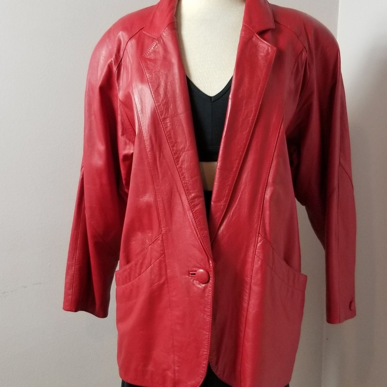 Vintage 80s Oversized Red Leather Jacket Women Small | Etsy