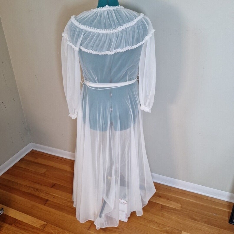 Vintage 60s off White Sheer Full Length Peignoir Negligee Nightgown ...