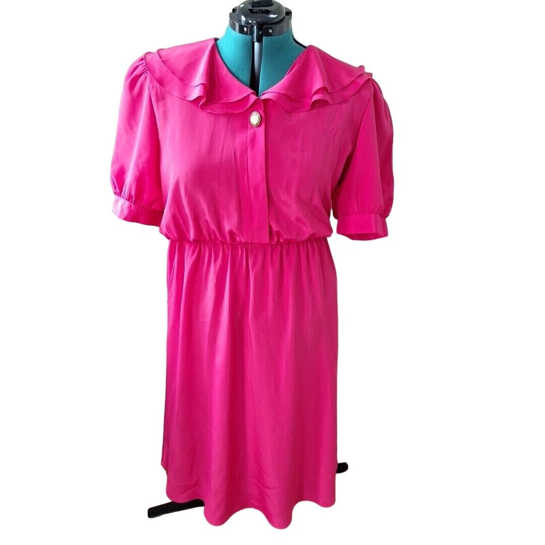 Vintage 80s Hot Pink Sailor Collar Secretary Dress Women Size Large - Etsy