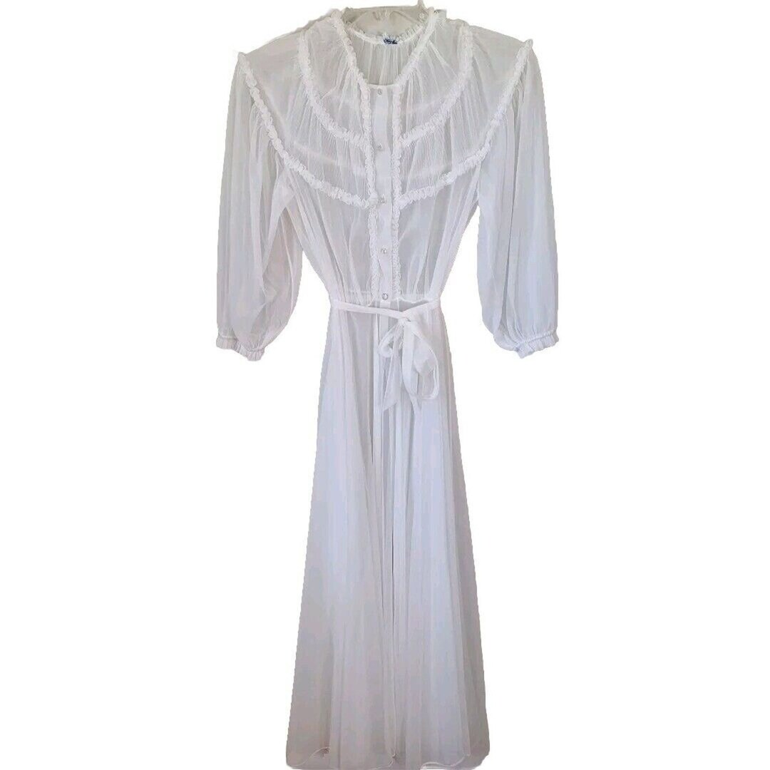 Vintage 60s off White Sheer Full Length Peignoir Negligee Nightgown ...