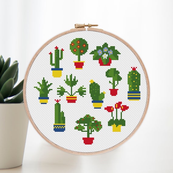 Houseplants Botanical Modern Cross Stitch Pattern Cactus | Etsy