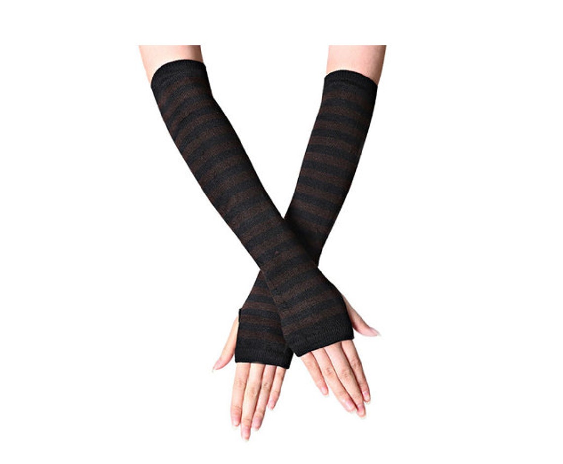 Striped Arm Warmers Fingerless Glovesgauntlets - Etsy