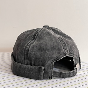 4 Colors Brimless Washed Denim Beanie Docker Cap,sailor Hat,rolled Cuff ...