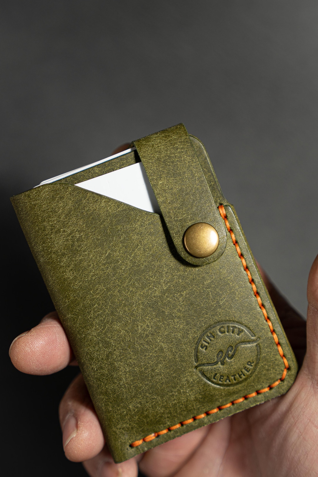 The Wicked V2 Handmade Olive Green Leather Wallet Minimalist Every Day ...