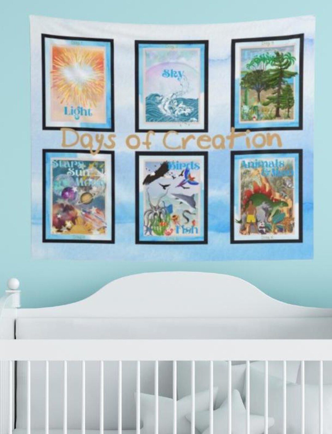 Biblical Creation Indoor Blue Wall Tapestries, Bible Story Tapestry ...