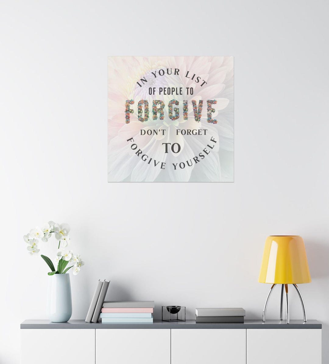 Canvas Wall Art, Flowers FORGIVE Self-forgiveness Print, Home Decor ...