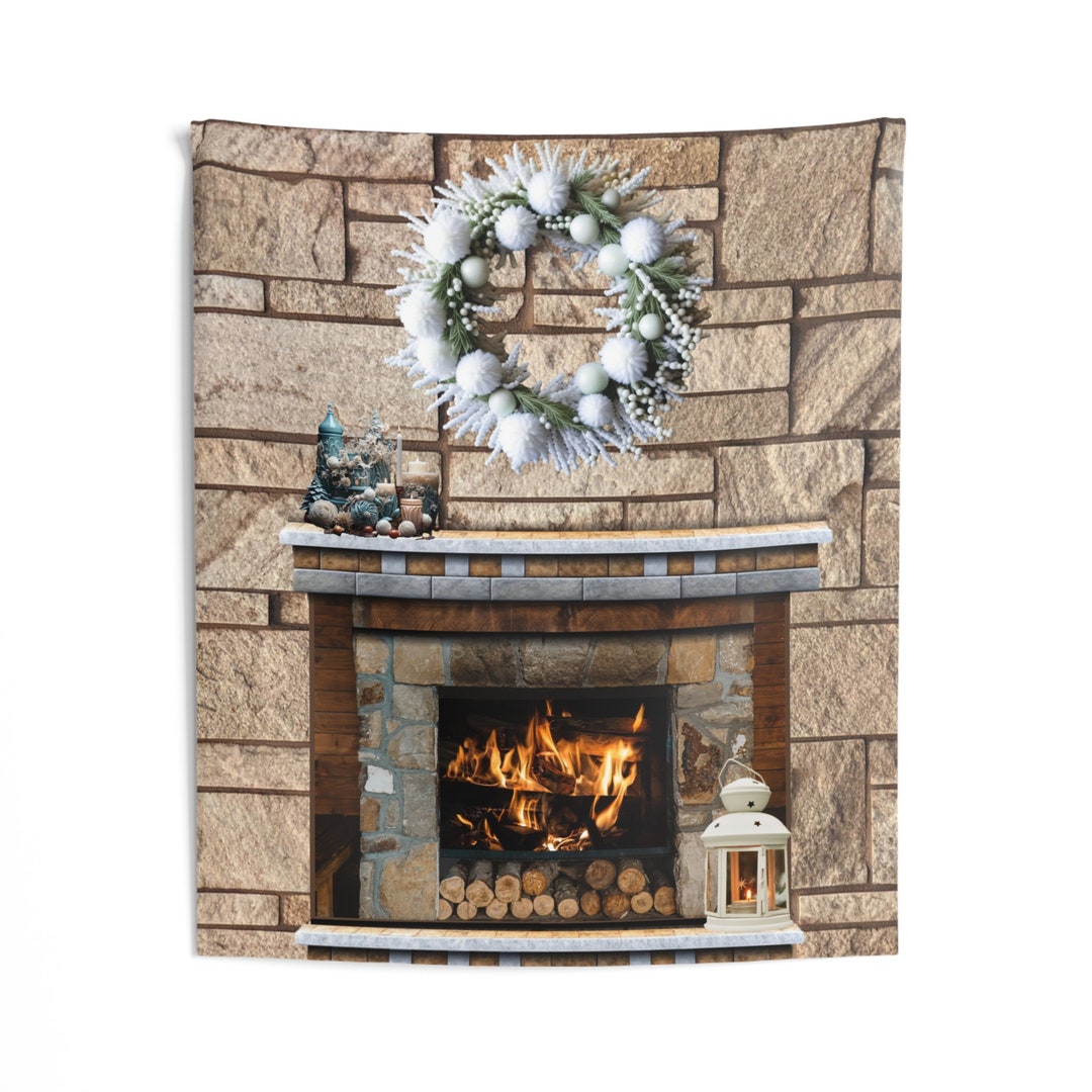 Winter Fireplace Indoor Wall Tapestries - Etsy