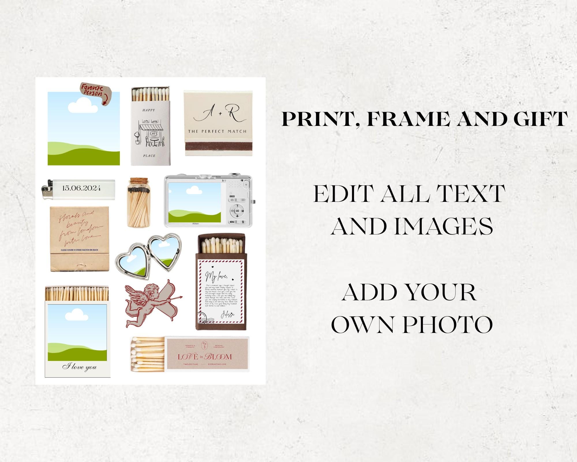 Vintage Aesthetic Matchbox Collage | Printable Canva Wall Art | Digital ...