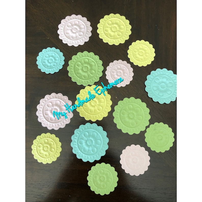 Embossed Medallions. Set of 16. Theme- Various Size - 1 5/8” Circle, 2 ...