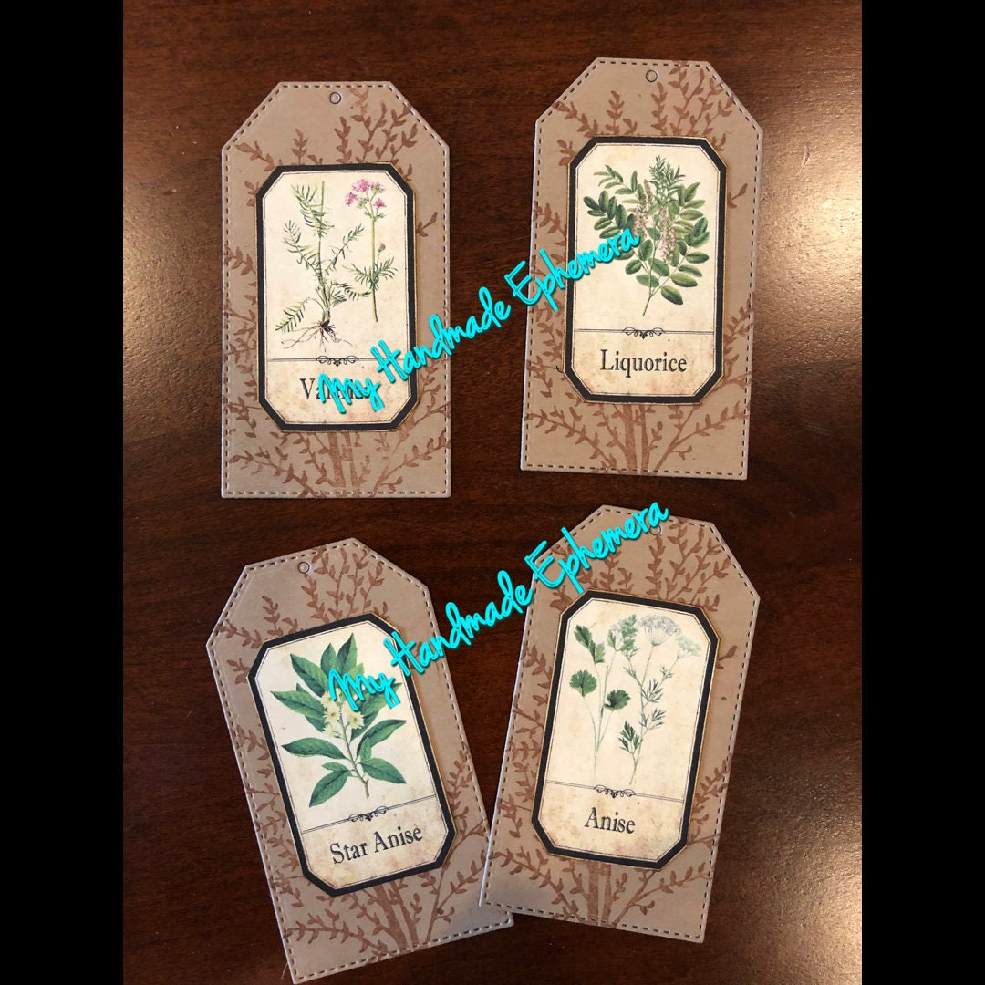 Set of Four (4) Handmade Collaged Herb Tags - Etsy
