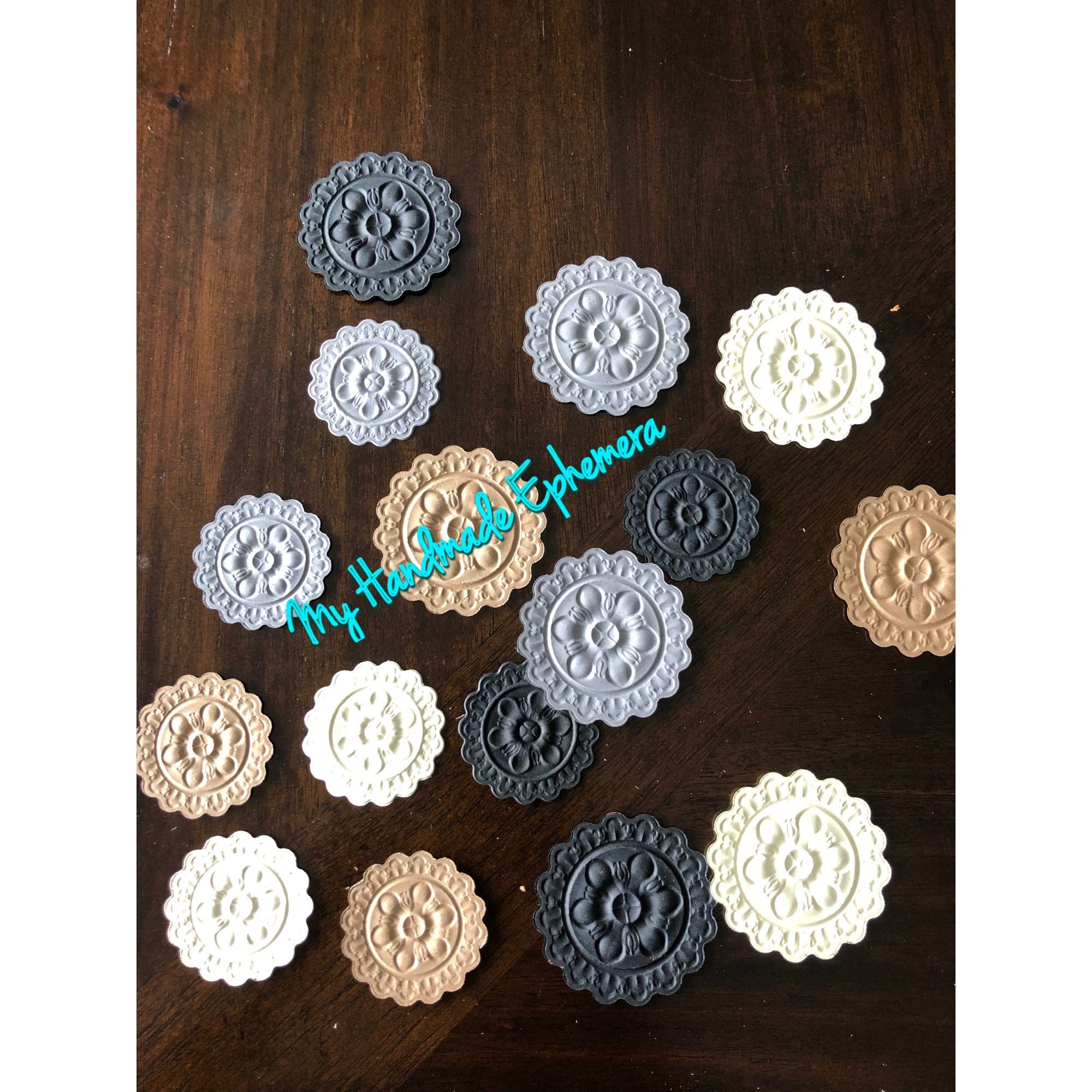 Embossed Medallions. Set of 16. Theme- Various Size - 1 5/8” Circle, 2 ...