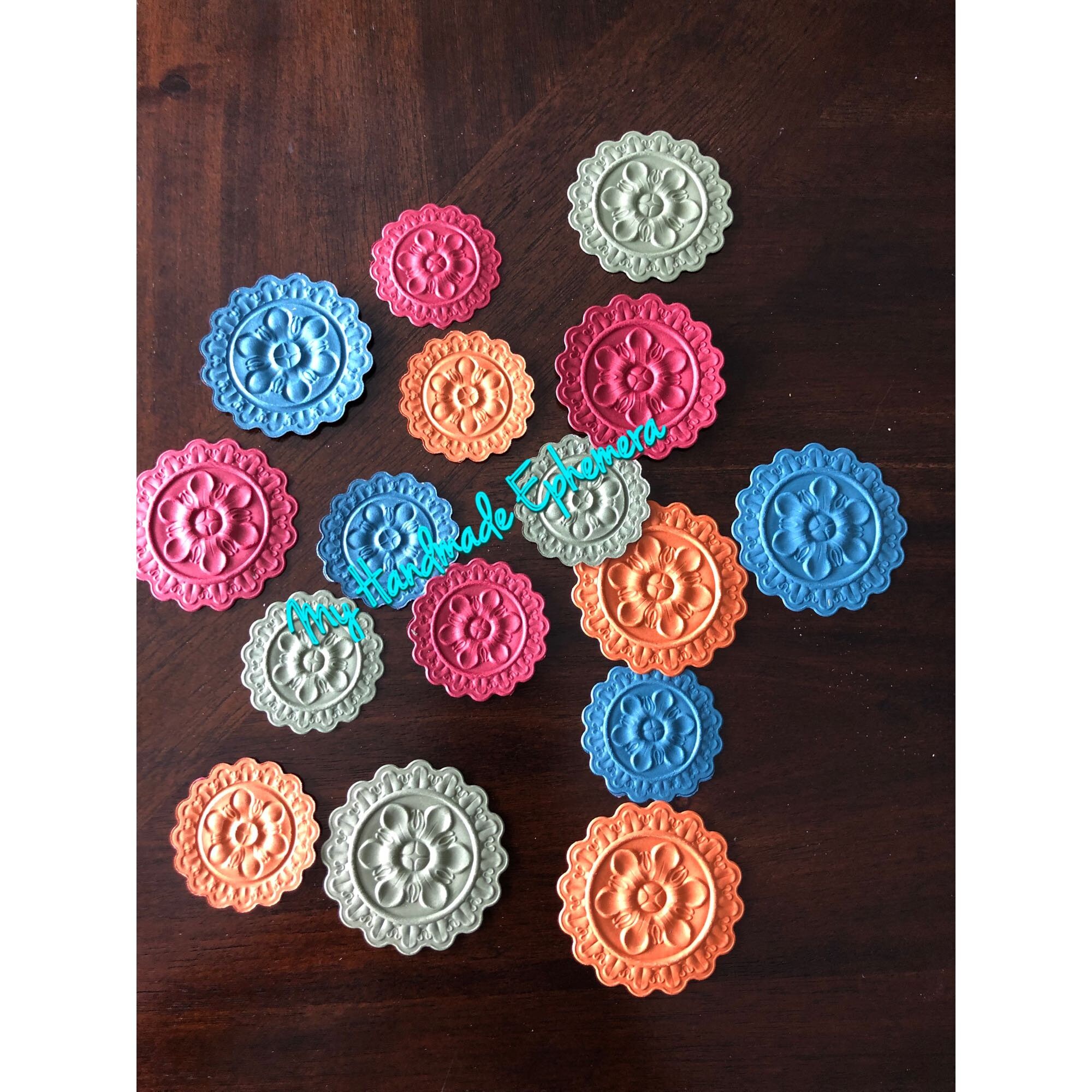 Embossed Medallions. Set of 16. Theme- Various Size - 1 5/8” Circle, 2 ...